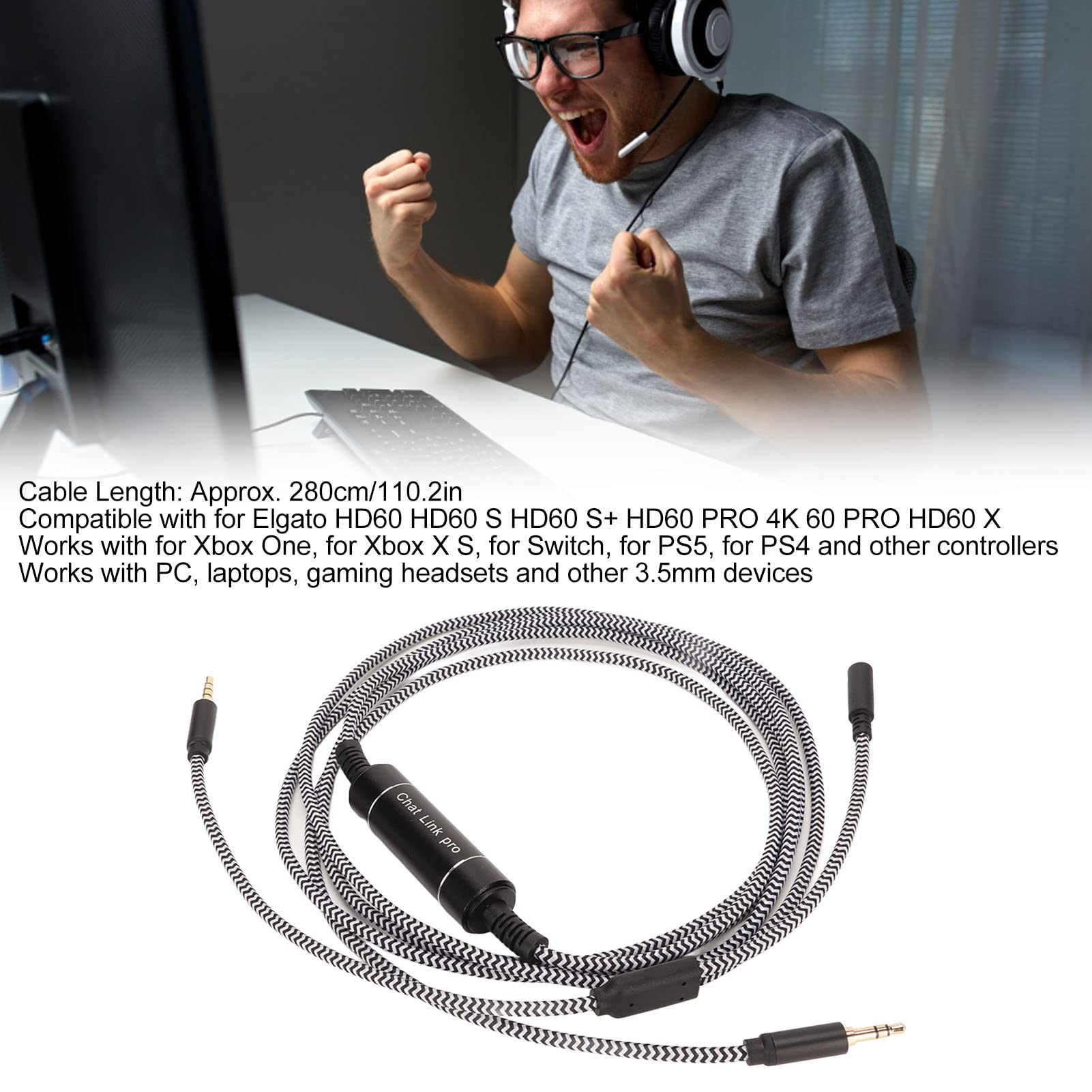 Chat Link Cable, External Nylon Braid Replacement Chat Link Cable Plug and Play for Game Card for HD60 S for HD60PRO
