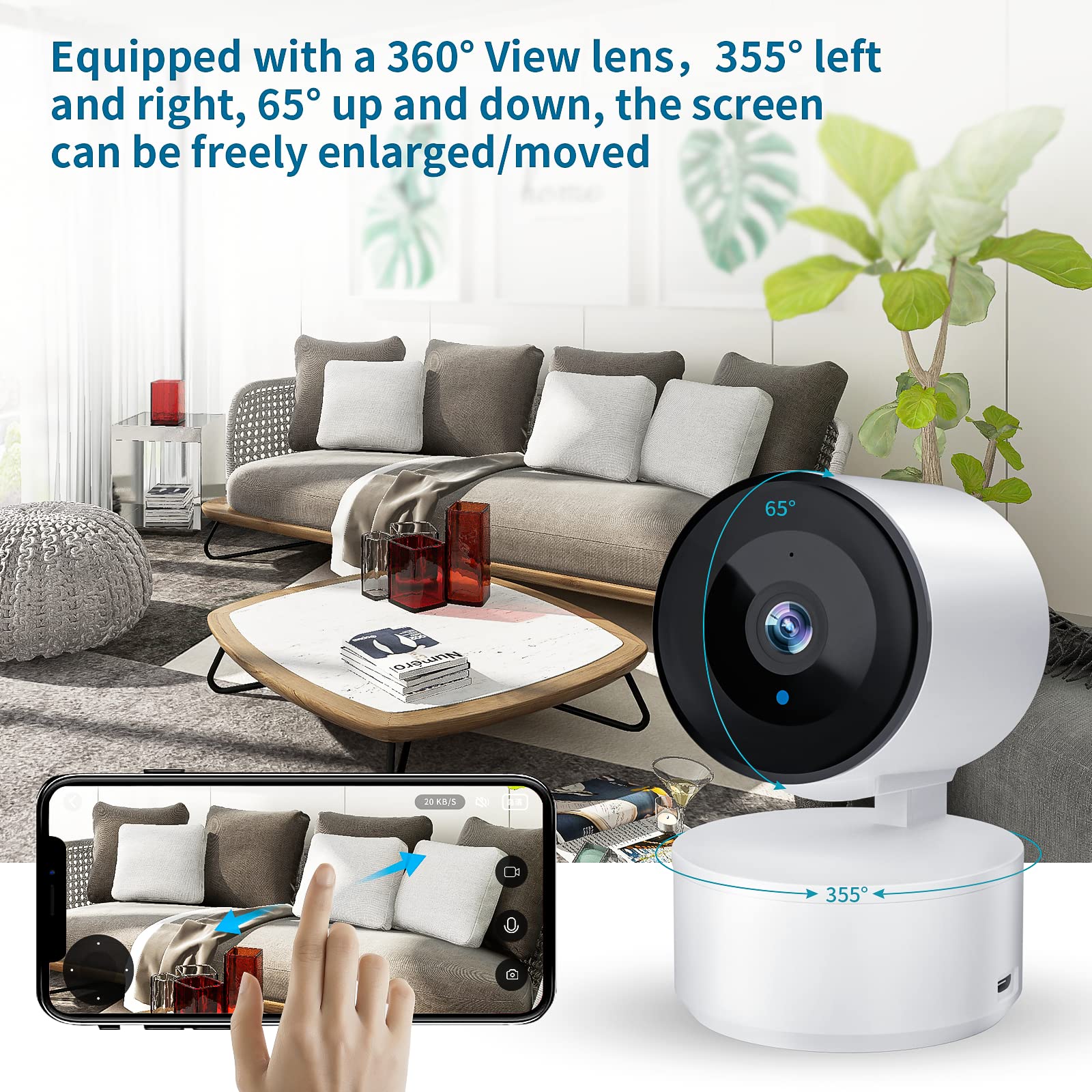 DAAPEI Indoor Security Camera, 2K Pet Camera Baby Monitor with 360 View Pan Tilt, 2.4GHz Plug-in WiFi for Home Security, AI Tracking, Motion Detection, Night Vision, 2-Way Audio, Multiple Storages