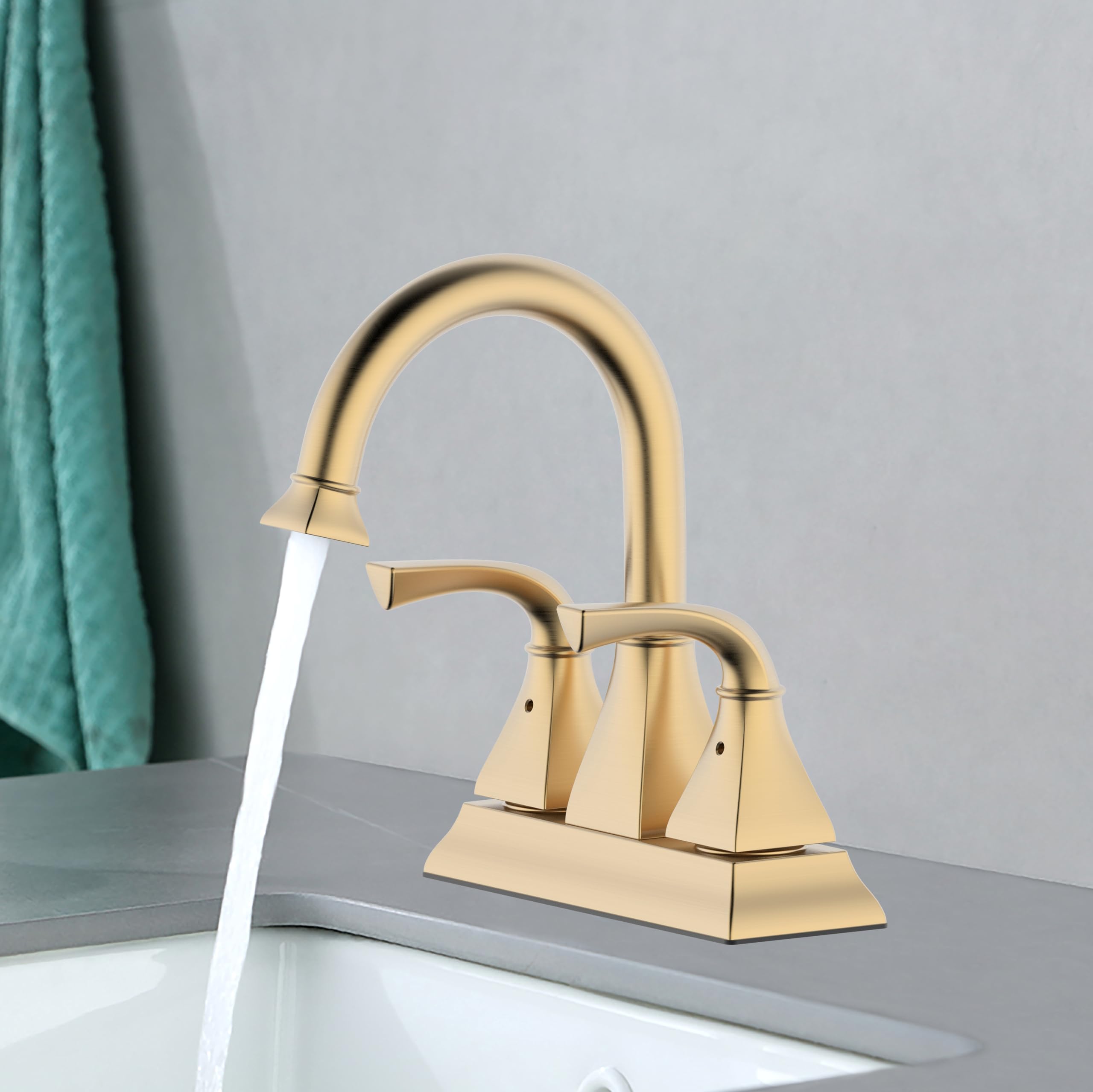 Derengge Centerset Bathroom Faucet, Brushed Gold Bathroom Sink Faucet, 4 Inch Two Handle Lavatory Faucet with Push up Pop-up Drain,F-4015-BG