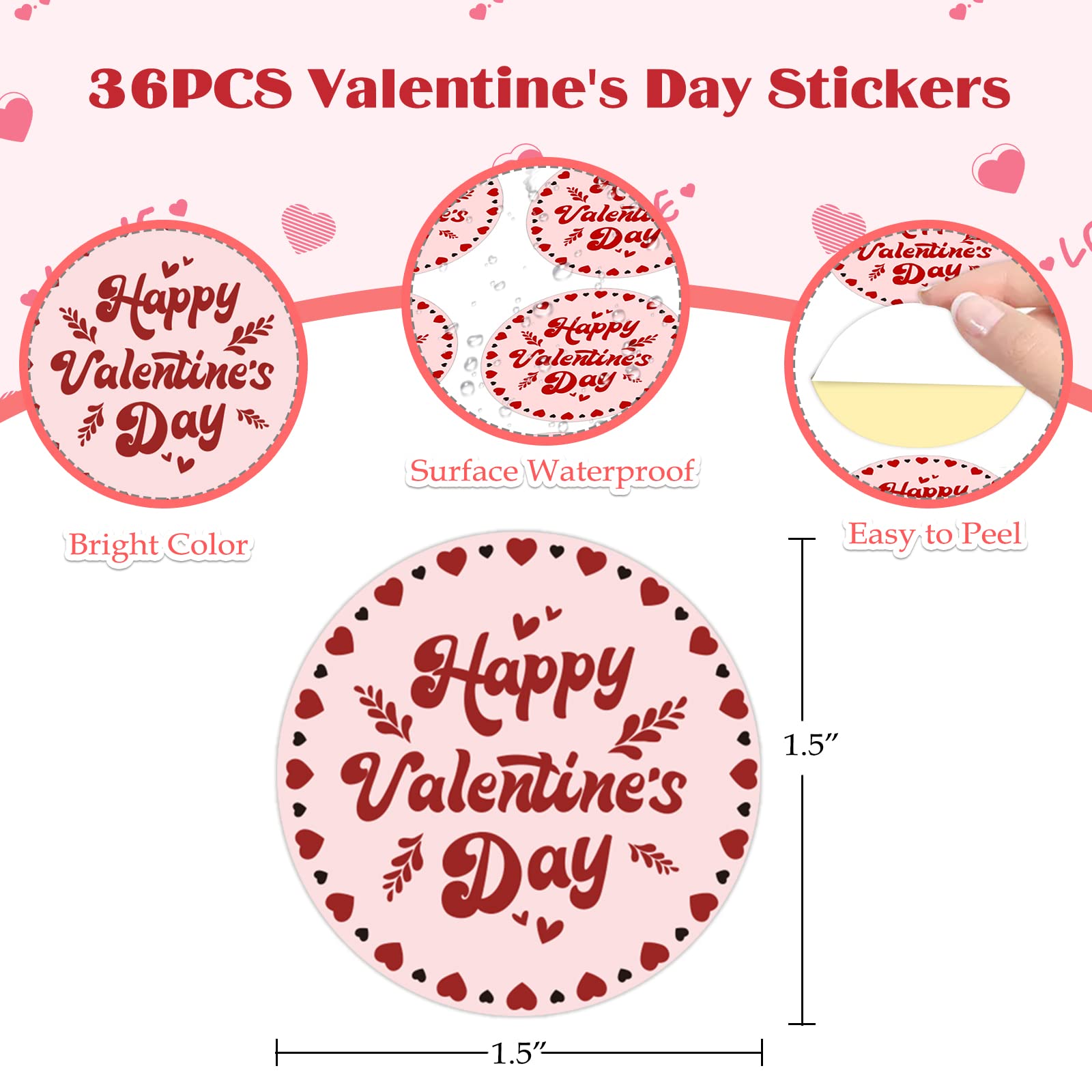 FaCraft Happy Valentines Day Stickers Round Valentine Labels 1.5" Valentine's Day Gift Stickers Label Sticker for Envelope Seals Card Boxes Valentine Gift Wrap Valentine's Day Decorations
