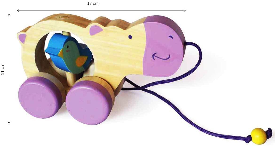 Shumee Wooden Hippo Pull Along Toy (1 Year+) with Attached String - Encourage Walking, Develop Hand-Eye Coordination, Build Gross Motor Skills