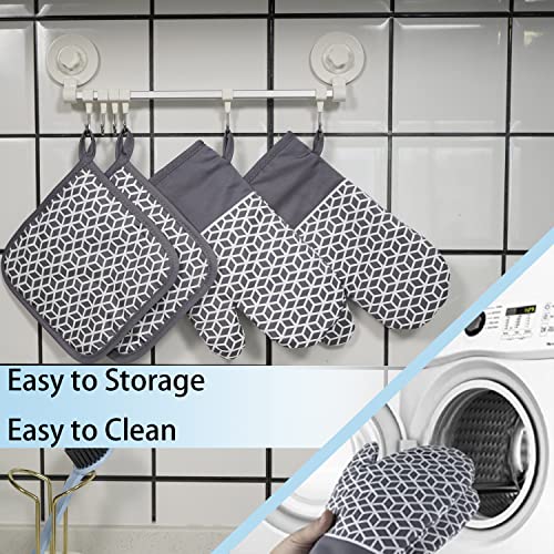 NAVITHOUS Oven Mitts and Pot Holders Sets 6pcs, Thick Cotton Oven Gloves High Heat Resistant 500℉with Extra Long Oven Mitts and Hot Pads Potholders with Non-Slip Silicone Surface for Cooking Baking