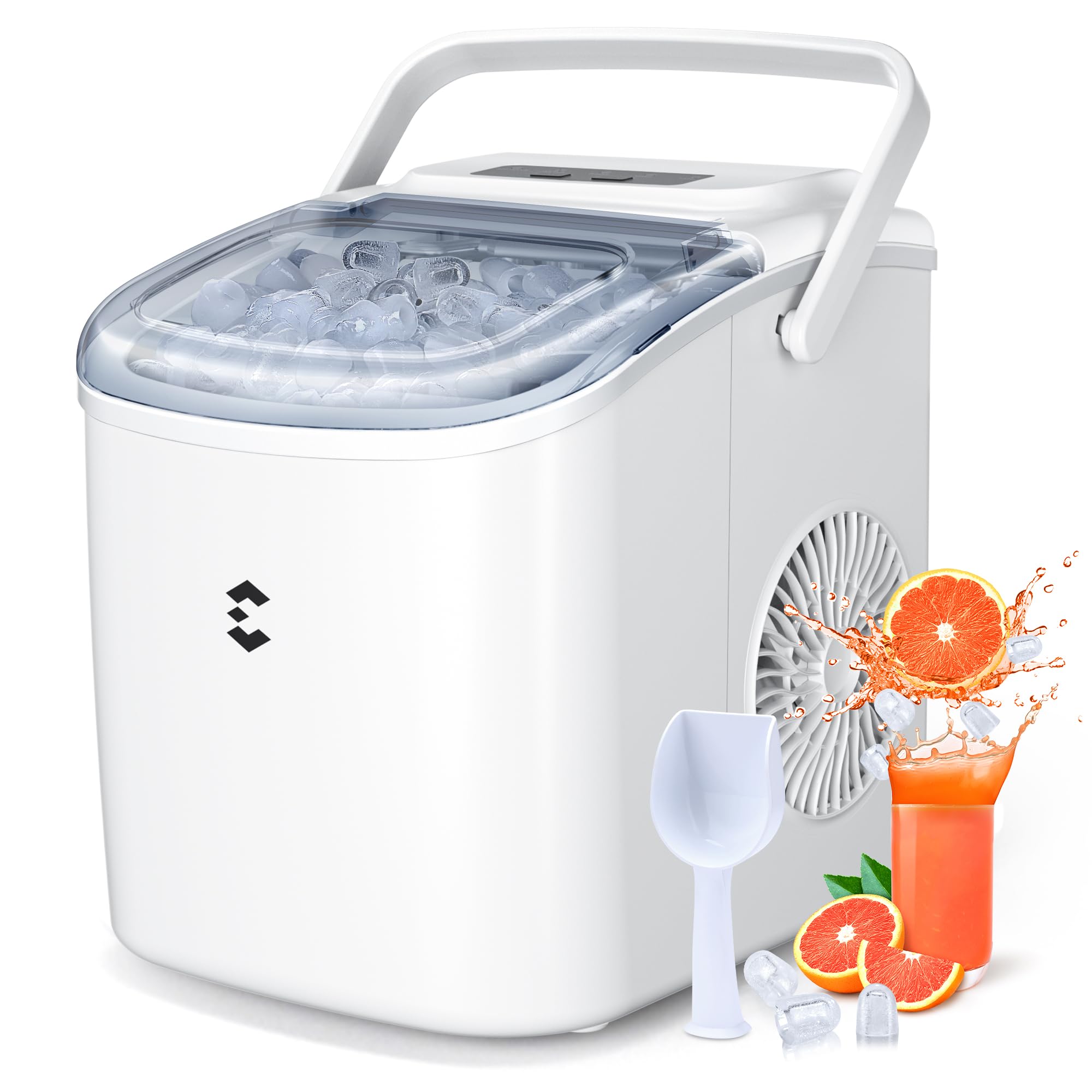 EASYERA Ice Maker Countertop, Portable Ice Machine 9 Cubes in 6 Mins, 26 lbs in 24 Hrs, Two Sizes of Bullet Ice Self-Cleaning with Ice Scoop, Bag, and Basket, for Kitchen, Party, RV, Bar-White
