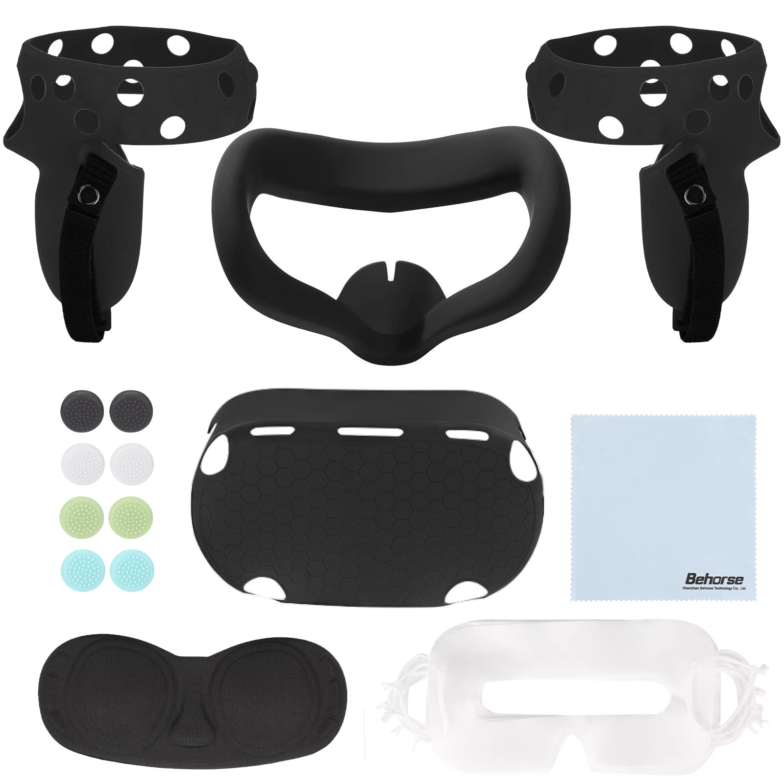 BestMal Touch Controller Grip Cover for Oculus Quest 2 with VR Silicone Face Cover, VR Shell Cover, Quest 2 Lens Cover, Thumb Button Cap, VR Disposable Mask and Cleaning Cloth (Black)