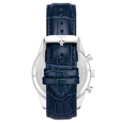 Stuhrling Original Mens Watches Chronograph Analog Blue Watch Dial with Date - Tachymeter 24-Hour Subdial Mens Blue Leather Strap - Watches for Men Rialto Collection (Blue)