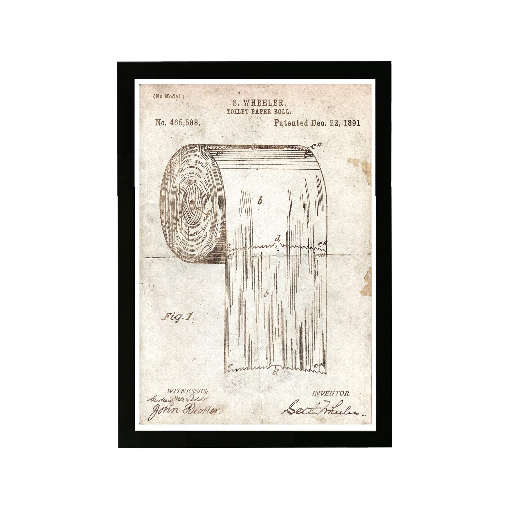 Bath and Laundry Framed Wall Art Prints 'Toilet-paper roll 1891 Parchment' Bath (1B01227_13x19_SUPERB_PS_NLC)