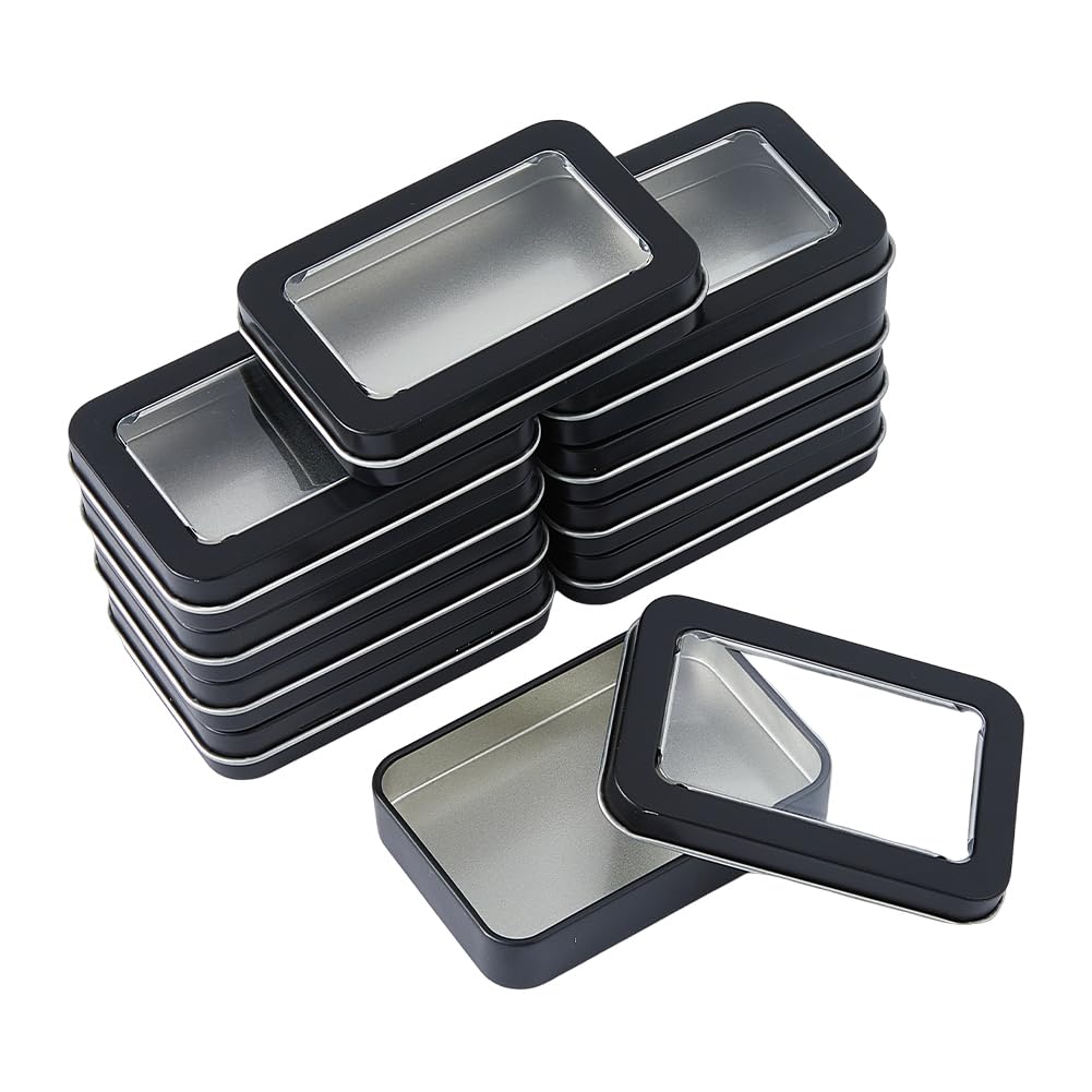 DICOSMETIC 10Pcs Metal Storage Organizer Tins Hinged Lids for Small Items Rectangle Storage Containers with Clear Window for Jewelry Organizer Party Favors