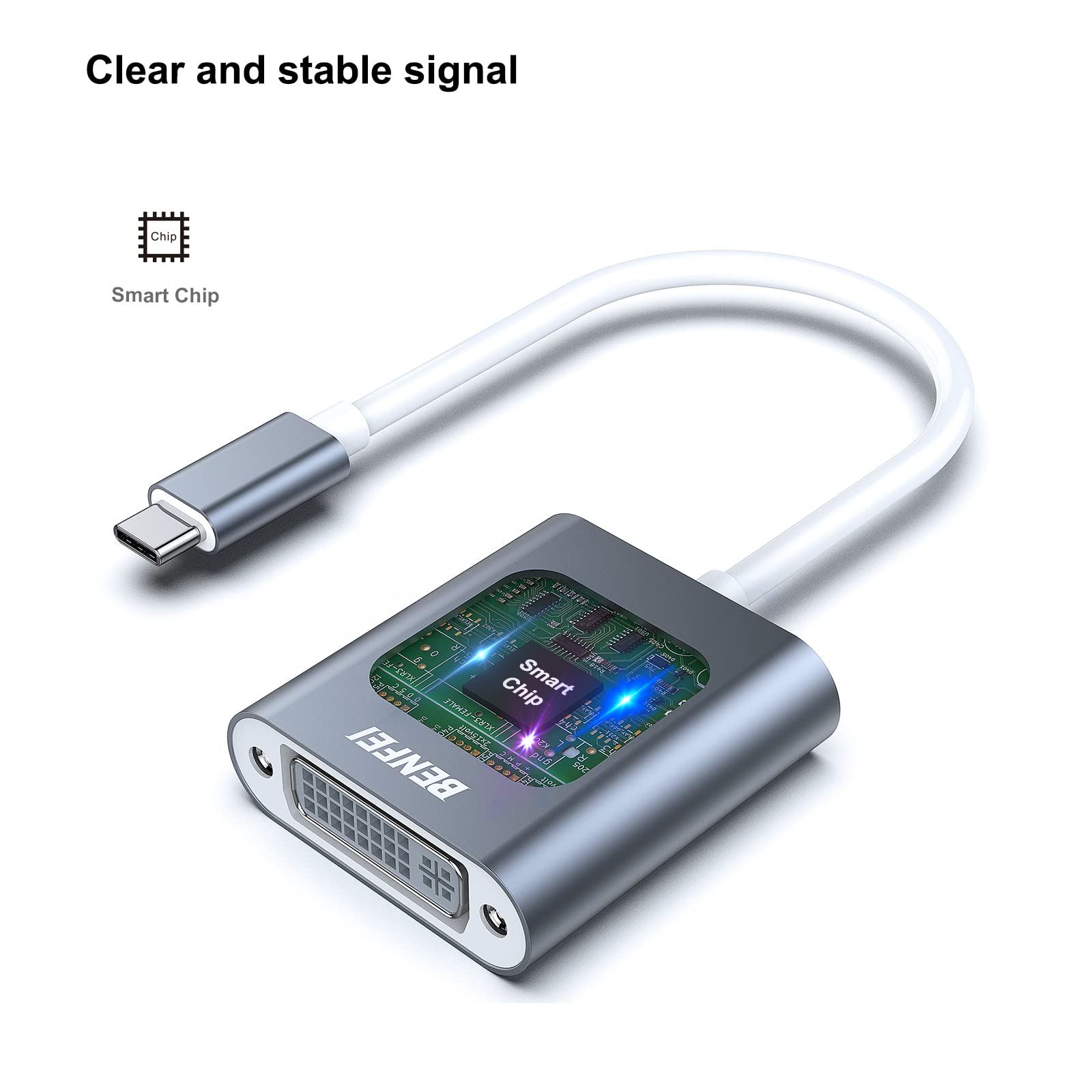 BENFEI USB C to DVI Adapter, Type-C to DVI Adapter [Thunderbolt 3/4 Compatible] with iPhone 15 Pro/Max, MacBook Pro/Air 2023, iPad Pro, iMac, S23, XPS 17, Surface Book 3 and More - Grey