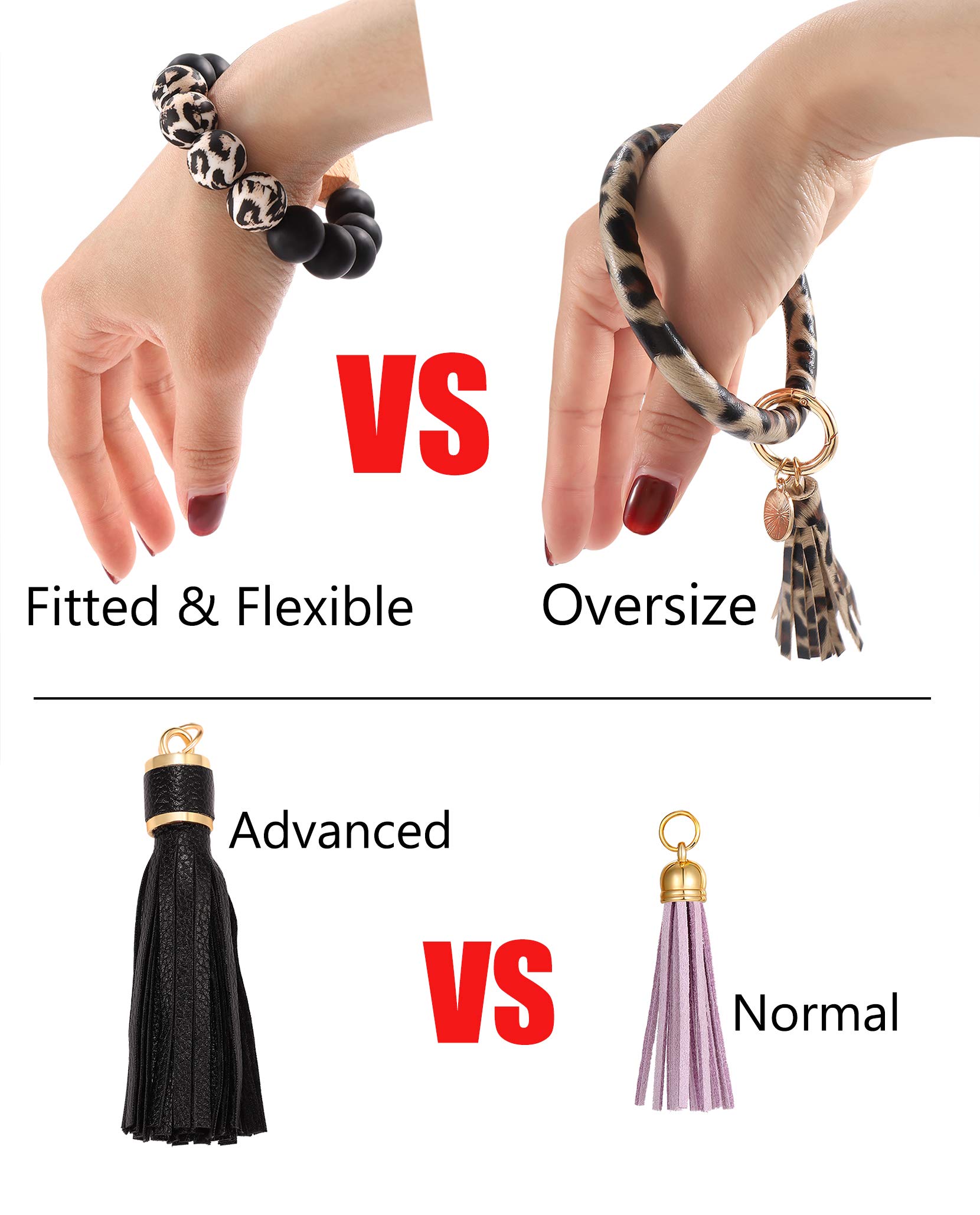 BVGA Wristlet Keychain Bracelet with Wallet,Silicone Bead keyring Bracelet Bangle Car Key Ring Holder Tassel Keyring for Women