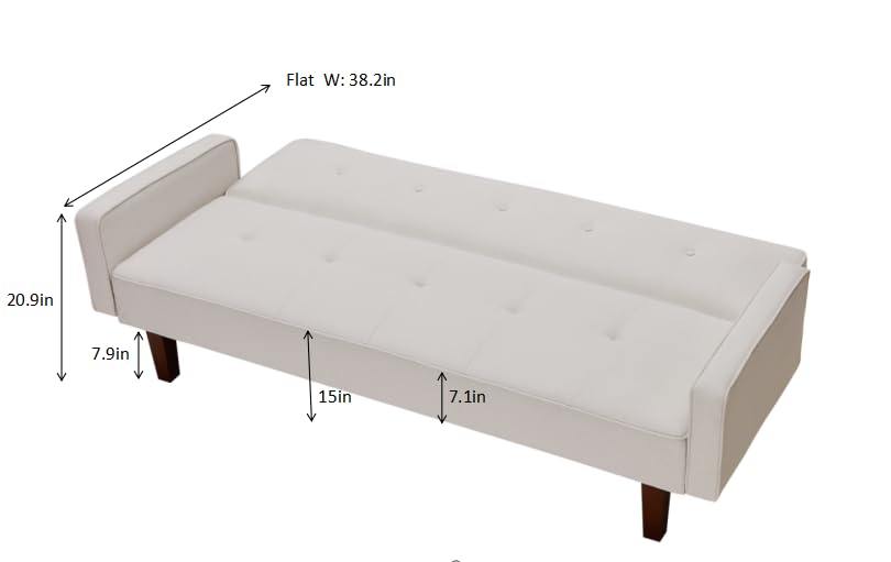 Eafurn Button Tufted Futon Bed, Modern Convertible Loveseat, Comfy Upholstered Folding Sofa & Couches with Armrest for Apartment, Compact Sofabed, Beige 74.8" Linen w/Wooden Legs