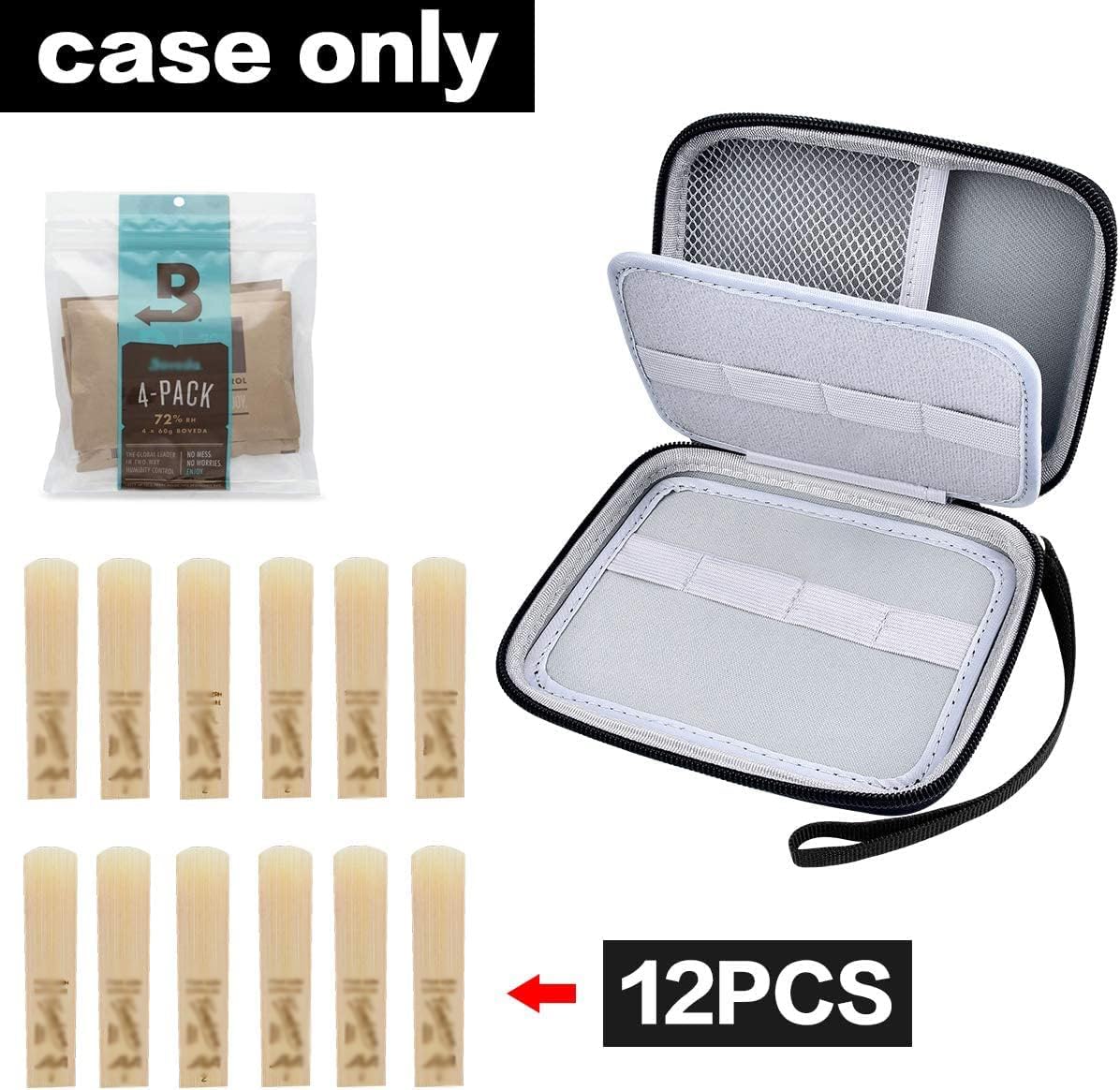 Reeds Case Compatible with Vandoren/for D'Addario Woodwinds/for Sovvid/for Glory Saxophone Clarinet Reeds. Storage Holder for 12 pcs Reed and Humidity Pack (Box Only) -Grey Inner