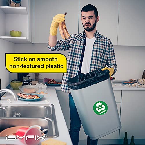 iSYFIX Compost Sticker for Trash Can Bins - 6 pack 5 inch β Premium Self-Adhesive Vinyl, Laminated for Weatherproof, UV Resistant, Perfect label stickers for containers, Ideal Sign for Kitchen, Office