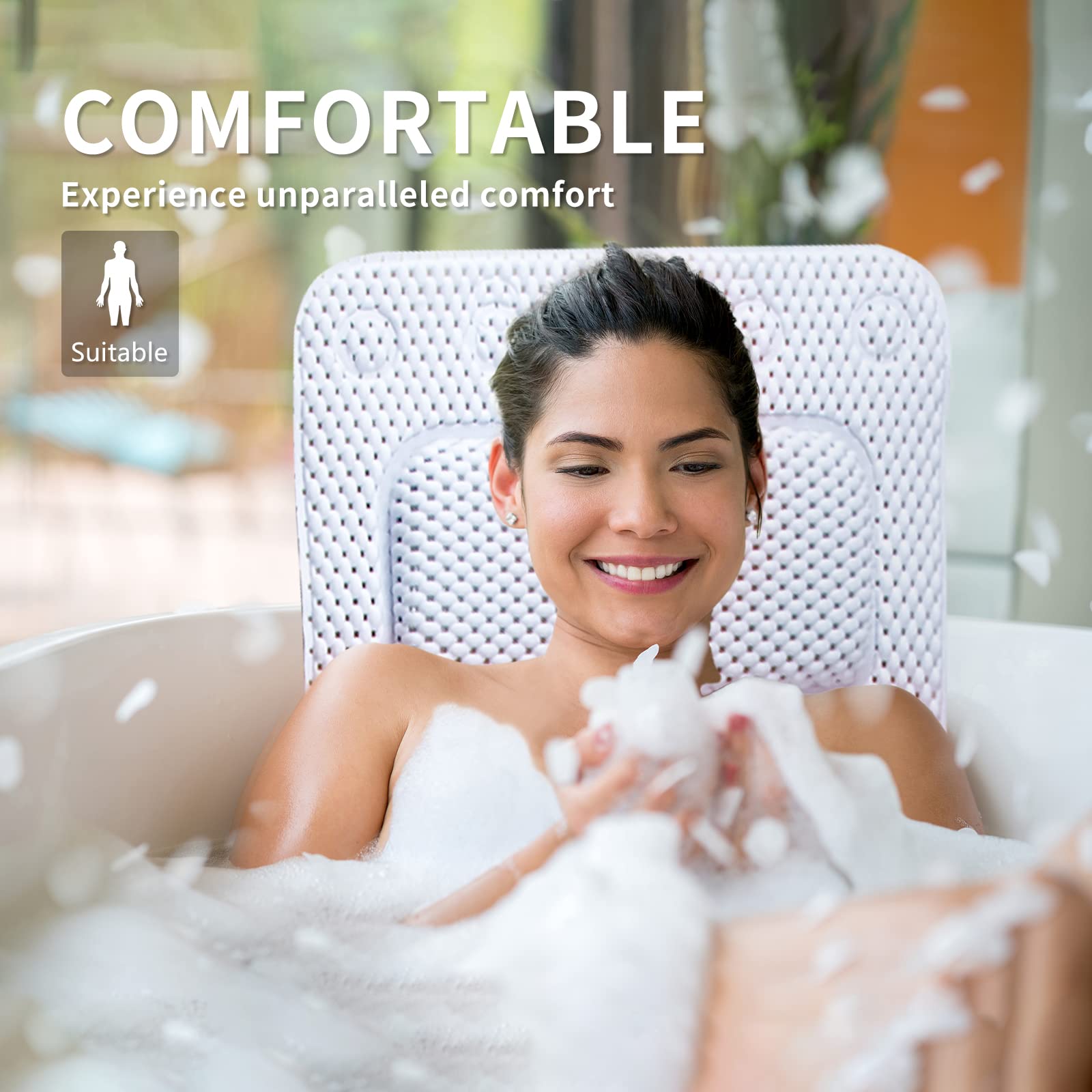 Bath Pillow Full Body, SurSoul Quick-Drying Spa Pillow for Tub, Bathtub Pillow with Soft PVC, Bath Bed with Suction Cups