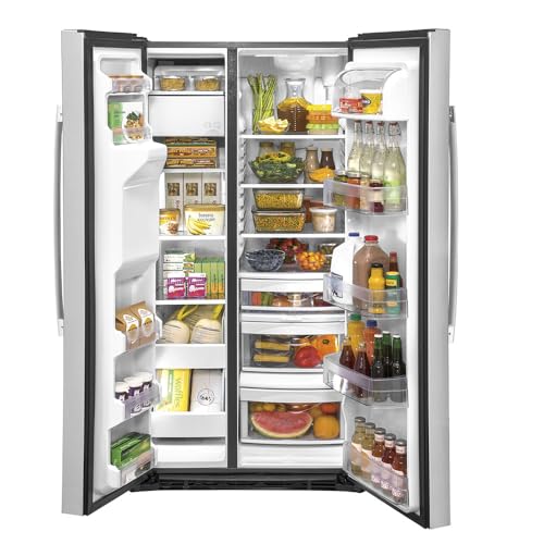 GE GSS25IYNFS 36" Side by Side Refrigerator with 25.14 cu. ft. Total Capacity Showcase LED Lighting and Hidden Hinge in Stainless Steel