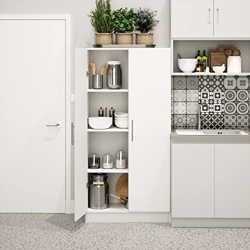 Prepac Elite 2 Door Standing Storage Cabinet, 16" D x 32" W x 65" H, White