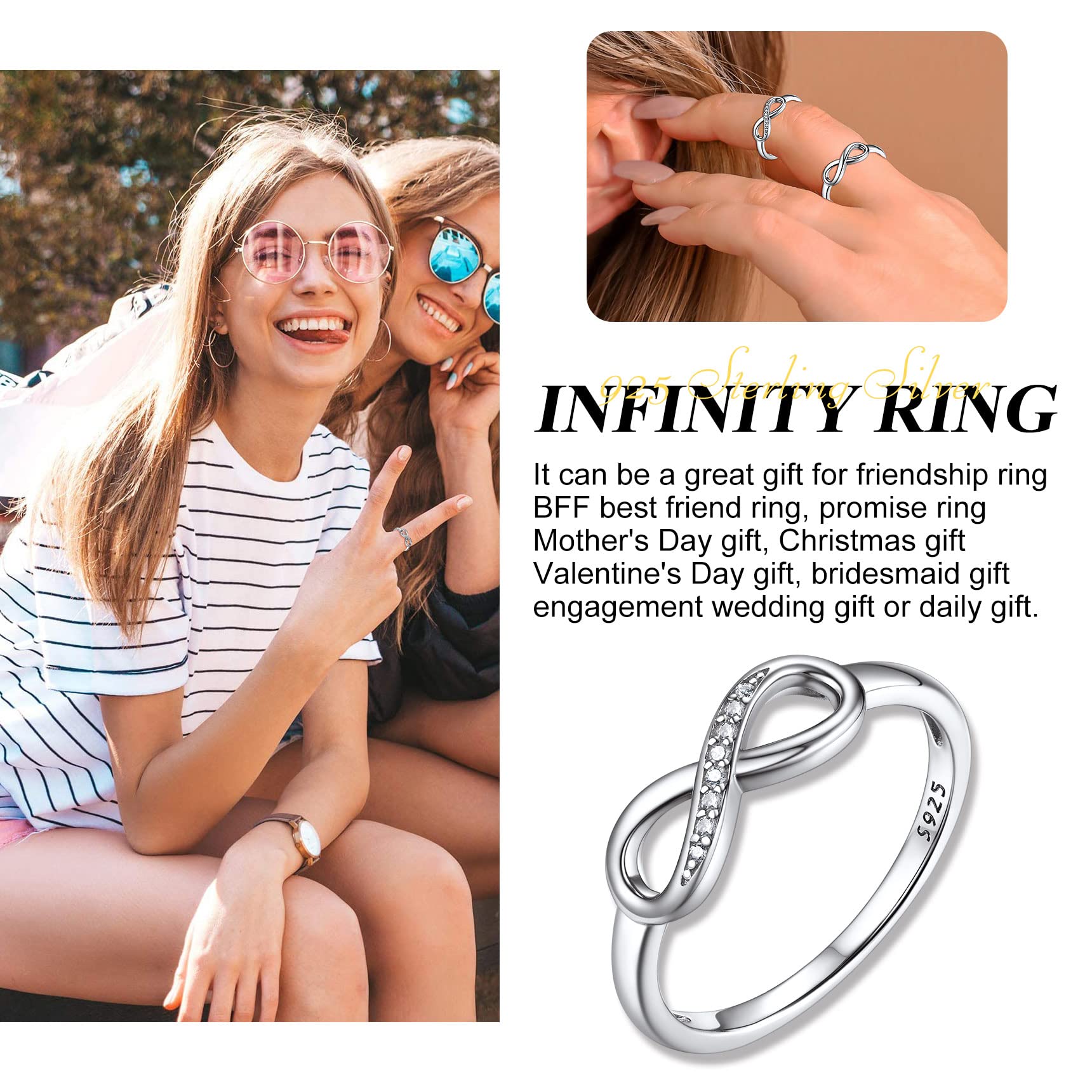 Bestyle S925 Sterling Silver Infinity Knot Ring, Size 8, CZ Band Ring for Women/Wife/Friends/Sister, Love Promise Engagement Wedding Ring