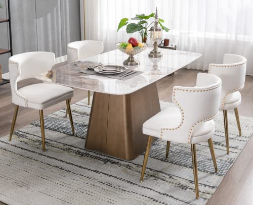 EALSON Velvet Dining Chairs Set of 2 Comfy Upholstered Dining Room Chairs with Gold Metal Legs Modern Accent Kitchen Chairs Armless Side Chairs for Living Room/Dining Room, Beige