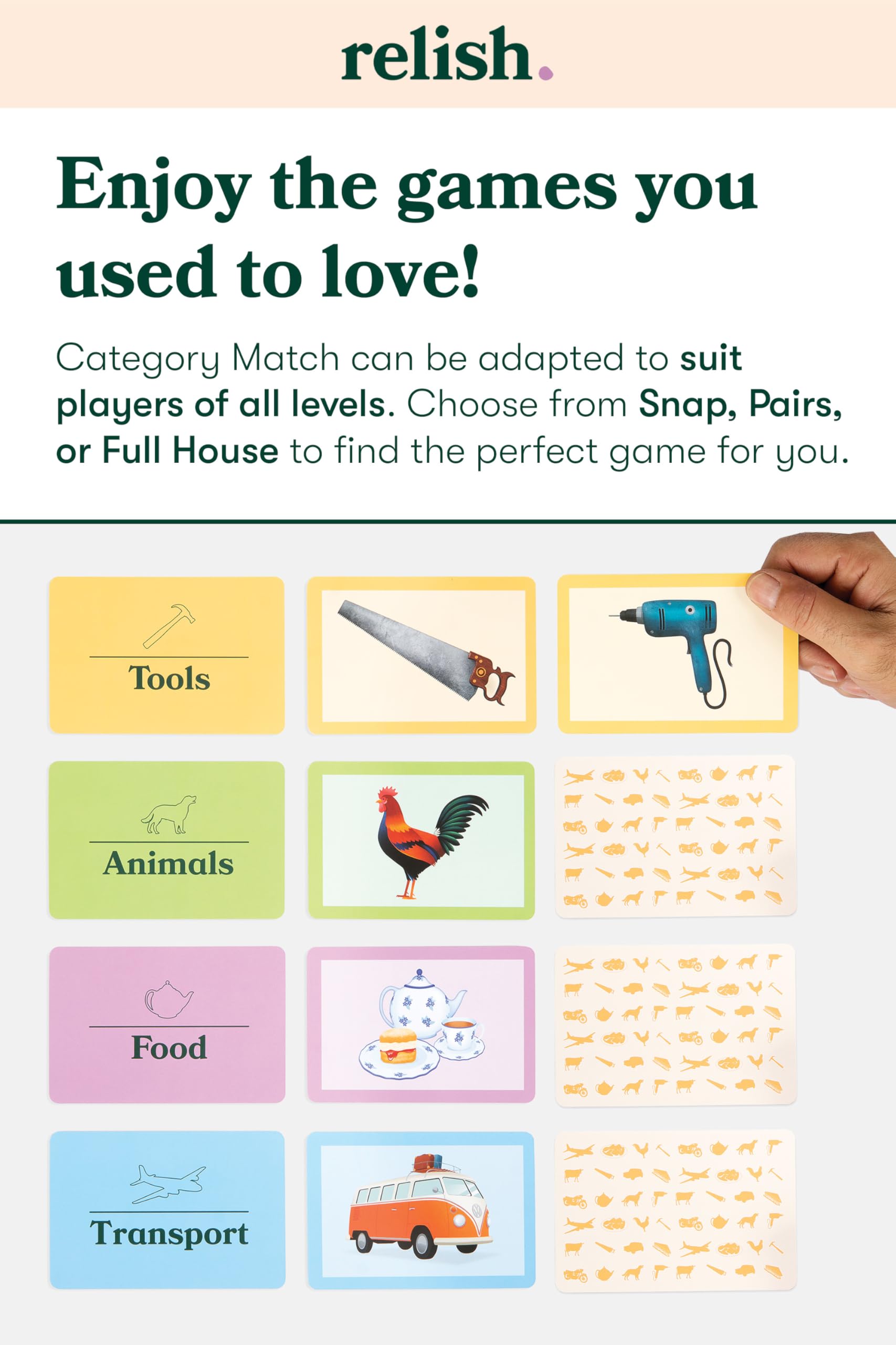 Relish Category Snap - Matching Card Game, Dementia Activities for Seniors, Alzheimer's Products