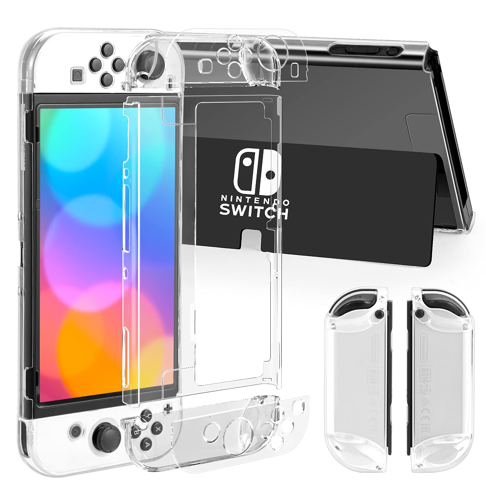 Bestico Case for Nintendo Switch OLED Model Dockable Clear Protective Case Cover for Switch OLED Model Console and Joy Con, PC Hard Shell Accessories Protector Anti-Shock & Anti-Fall