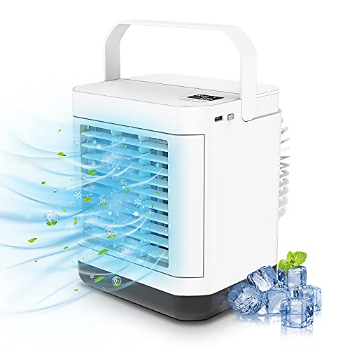 Portable Air Conditioners, Rechargeable Desktop Fan with 3-speed, Cordless Personal Air Cooler with Handle, Evaporative Air Cooling Conditioner for Home, Bedroom, Office, Camping Tent