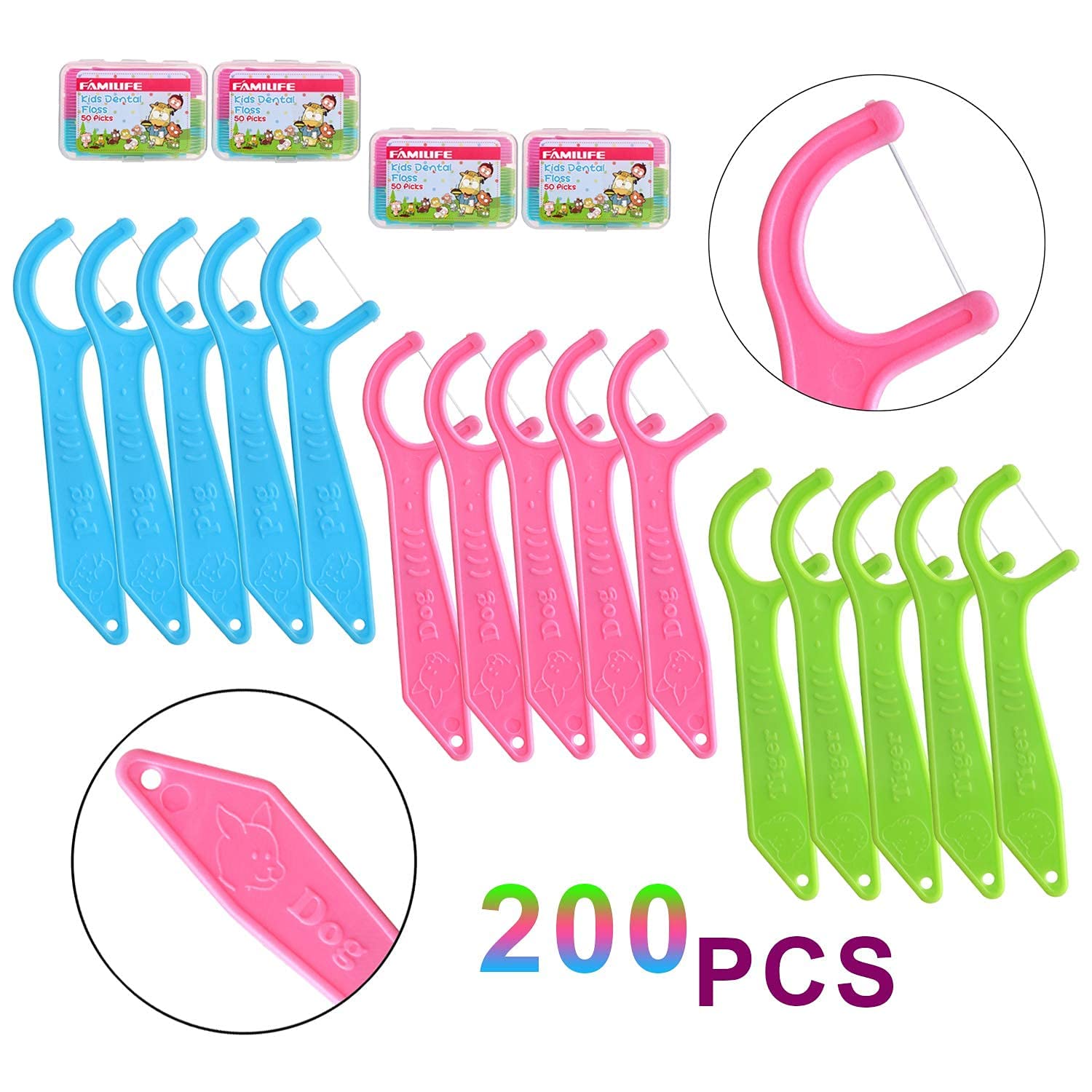 FAMILIFE Kids flossers Toddler Threaders Children Unwaxed Unflavored Fluoride Free Dental 404 Flossers Picks