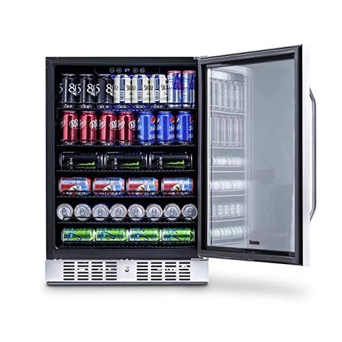 NewAir | 177 Can Beverage Cooler With Glass Door | Reversible Insulated Hinge Door Mini Fridge, Adjustable Shelves, Key Lock, Stainless Steel | Built-in, Freestanding, Under Counter Refrigerator