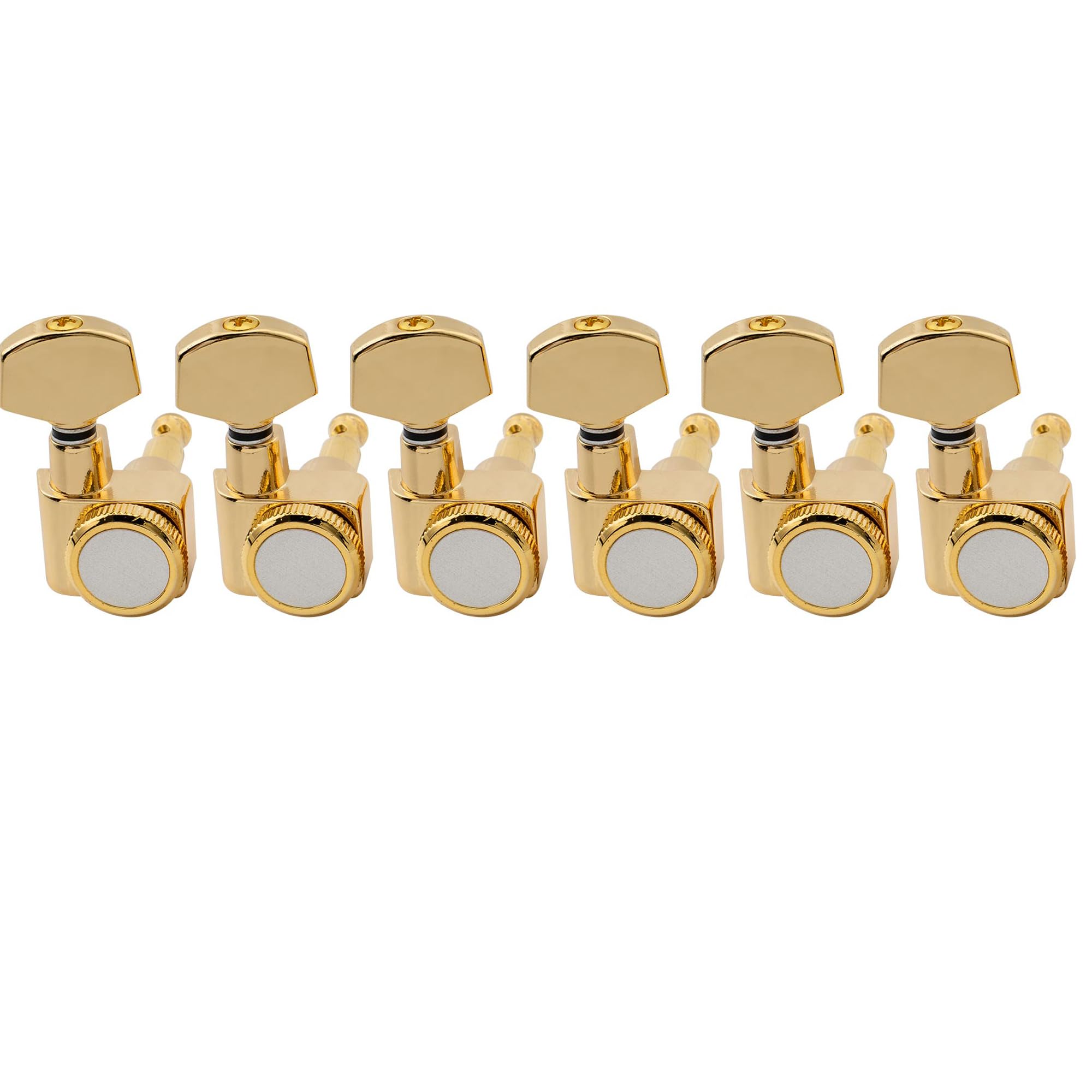 Musiclily Pro 6-in-line 2-pins Guitar Locking Tuners Machine Heads Tuning Pegs Keys Set for Fender Strat/Tele, Gold