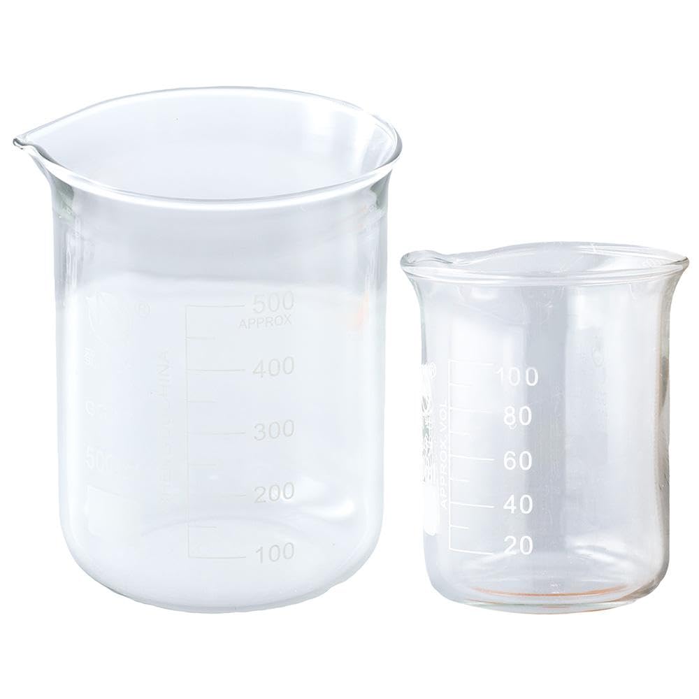 FEIYING 2pcs 100ml 500ml Lab Beaker, Low Form Glass Beaker Chemistry Lab Borosilicate Beaker Chemical Laboratory Equipment Scaled Measuring Cup