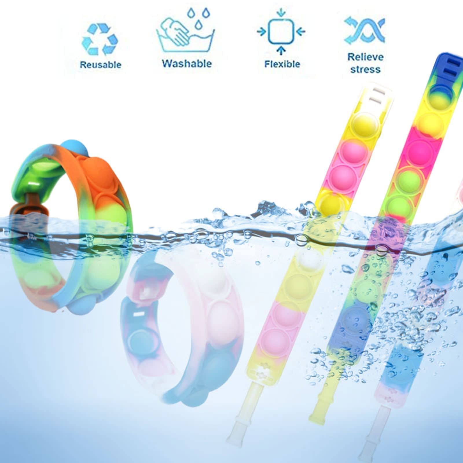 TOMOIN 30PCS Party Favors Pop Bracelets Fidget Toy Bracelet Multicolor Stress Relief Finger Press Halloween christmas Gift