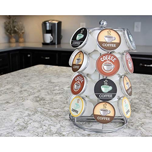 Nifty K Cup Holder – Compatible with K-Cups, Coffee Pod Carousel | 24 K Cup Holder, Spins 360-Degrees, Lazy Susan Platform, Modern Chrome Design, Home or Office Kitchen Counter Organizer
