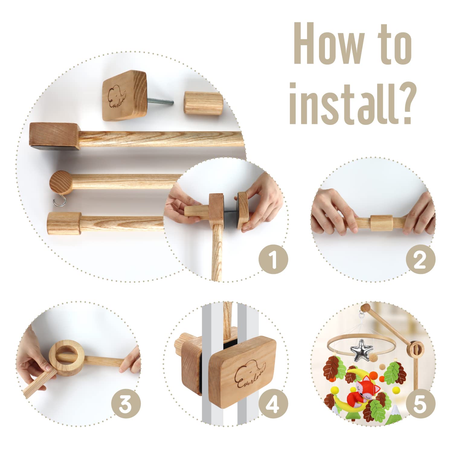 EVERLOVE | Wooden Mobile Arm for Crib - Baby Mobile Holder for Crib - Baby Mobile Hanger for Crib (100% Ash Wood)