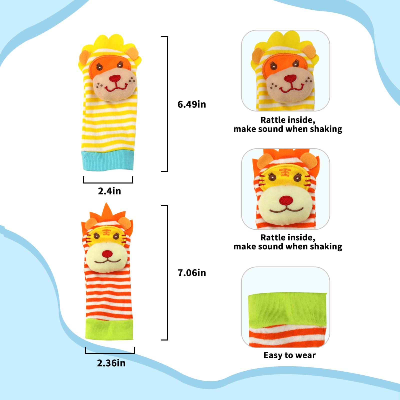 SIYWINA Wrist Rattle Foot Finder Socks 4 Pcs Baby Rattle Toys Gift for Infant Boy Girl
