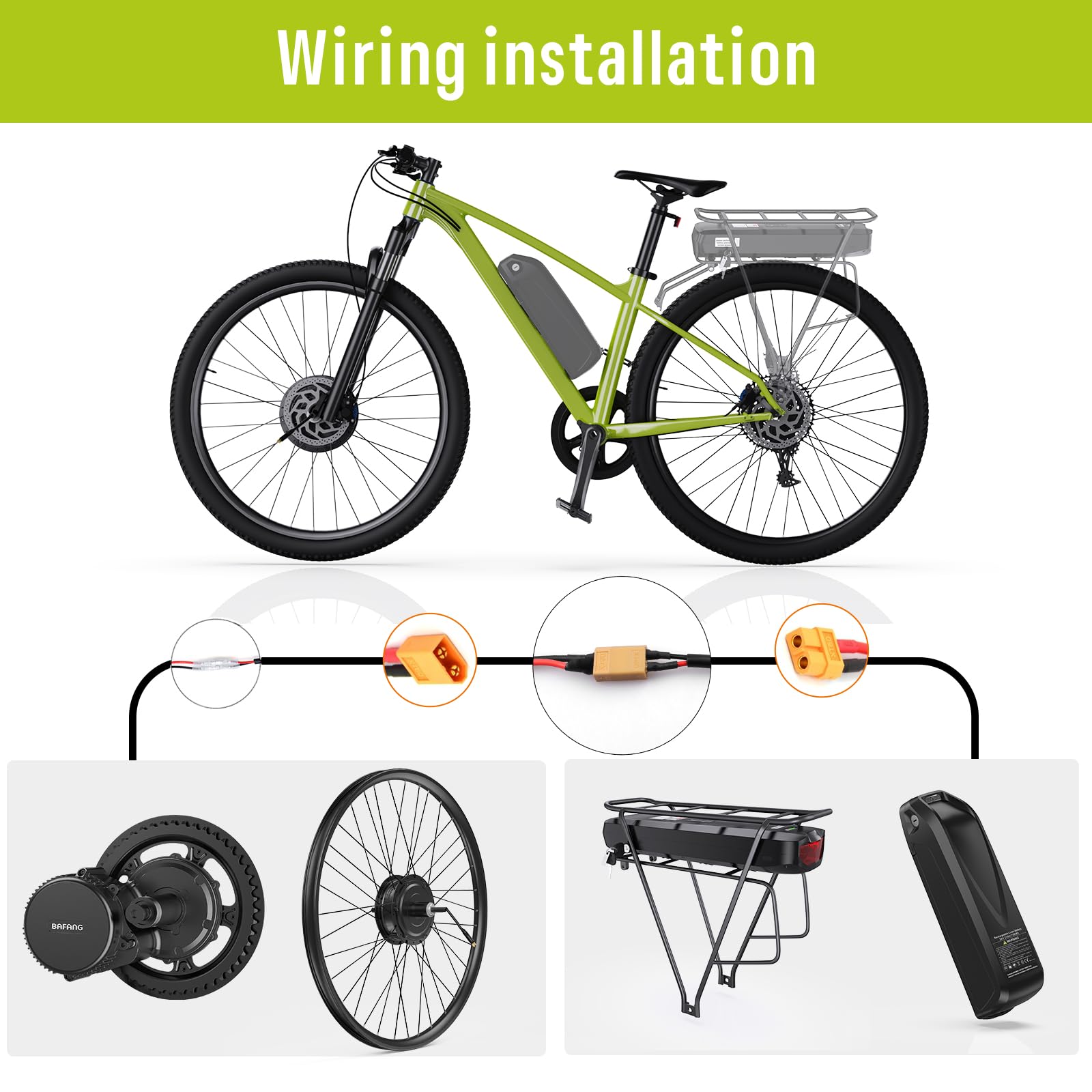 BAFANG Electric Bike Battery 48V 17.5Ah (Samsung Cells) and Charger Mid Motor BBS02B 750W Ebike Conversion Kit
