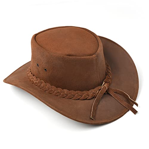 BenzHawk Leather Cowboy Hat Shape able into Out Back Hat Brown Cowboy Hats for Men - Western Cowboy Hat