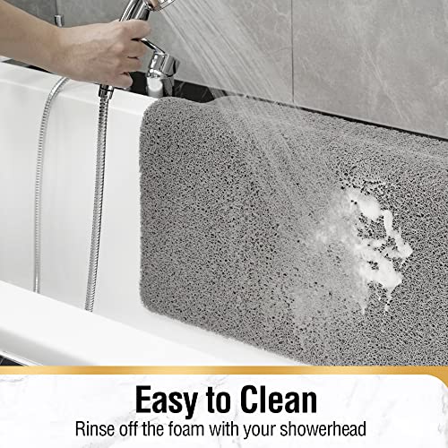 HITSLAM Shower mat Non Slip, 24 x 32 Inch Bathtub Mat Non Slip with Drain, Soft PVC Loofah Shower Bath Mat for Tub, Quick Drying Bathroom Shower Mat, Grey