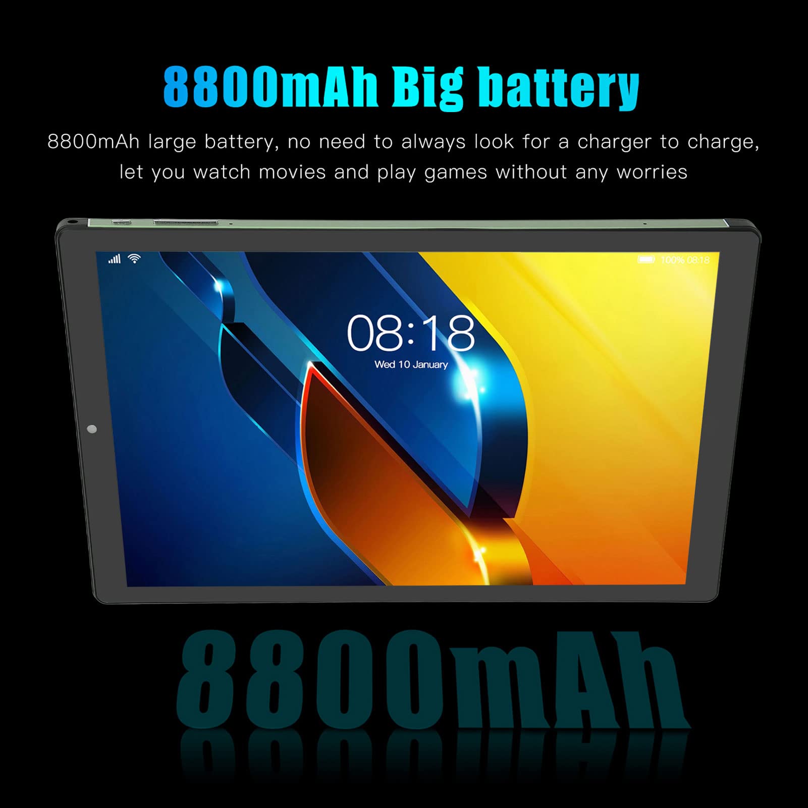 DAUERHAFT Tablet, 10.1in Tablet for Android 12 5G WiFi 6GB 128GB Front 200w Rear 500w 1960x1080 IPS 10 Core 8800mAh Calling Tablet 100‑240V Green(Green)