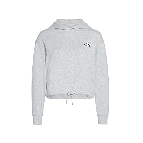 Calvin Klein Women's CK One French Terry Cropped Long Sleeve Hoodie, Grey Heather, M
