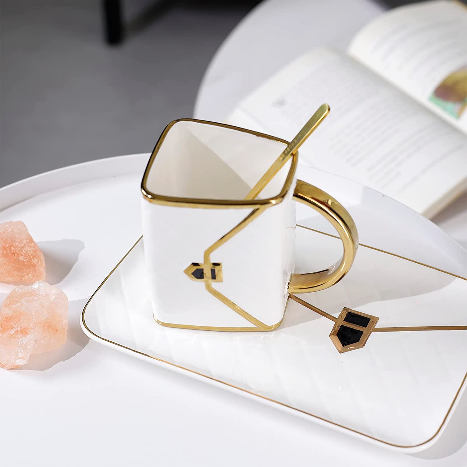 Ceramic Coffee Mugs Set of 4,Cute Creative Tea Cup Unique Design for Office and Home,Handbag Shaped Mugs with Spoon and Saucer,Dishwasher and Microwave Safe