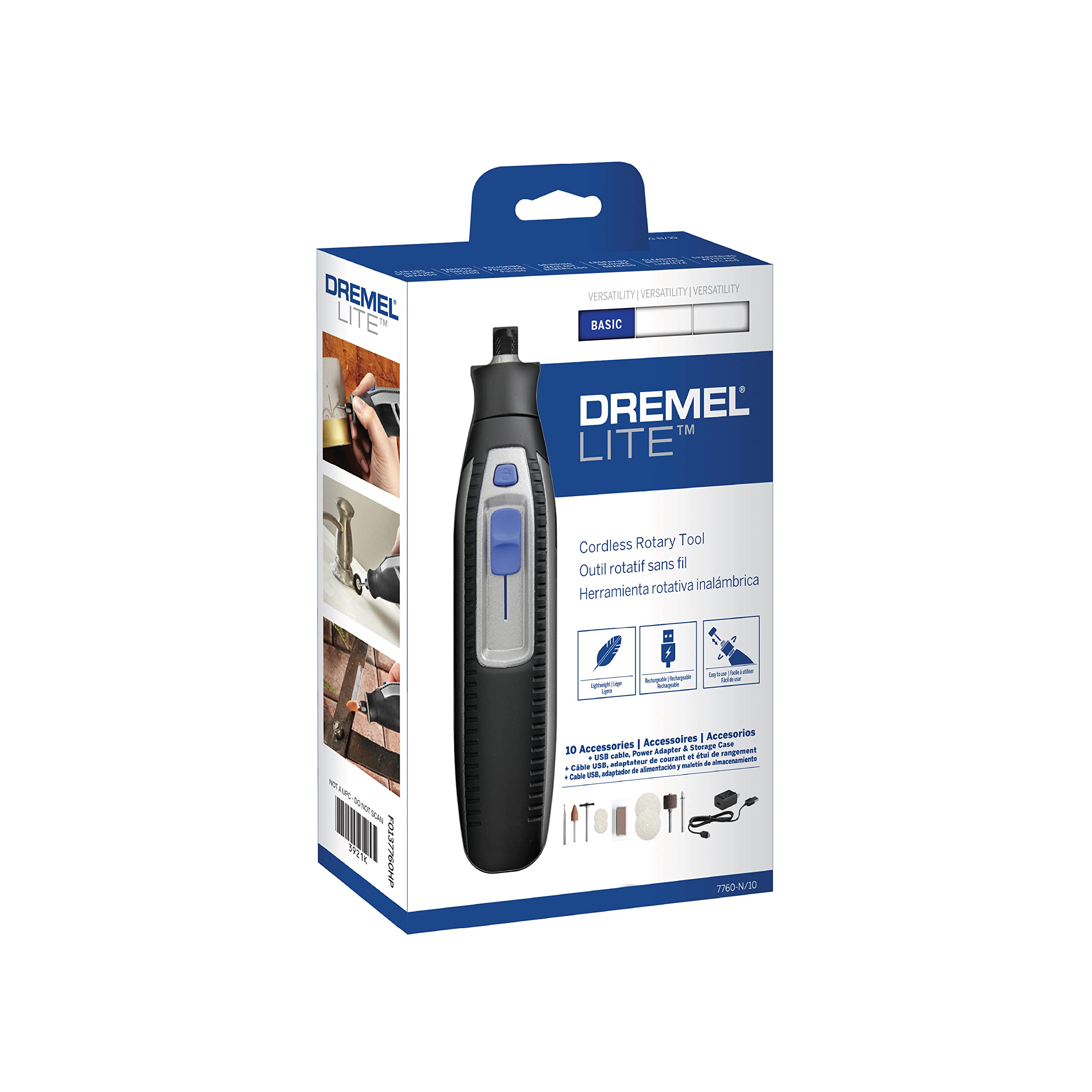 Dremel Lite 7760 N/10 4V Li-Ion Cordless Rotary Tool Variable Speed Multi-Purpose Rotary Tool Kit, USB Charging, Easy Accessory Changes - Perfect For Light-Duty DIY & Crafting
