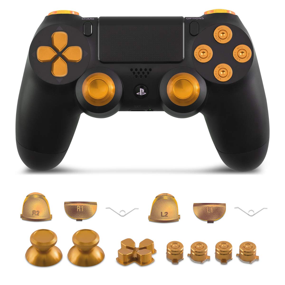 kwmobile Controller Button Replacement Set - Compatible with Playstation 4 Pro / PS4 Slim Controller (Gen 2) - Custom Aluminum Metal Repair Parts