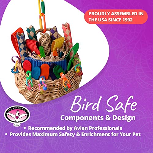 Super Bird Creations SB669 Wicker Foraging Basket Bird Toy with Array of Chewable Toys for Parrots, Medium Size, 10β x 4β x 5β, Varies, 1 Count (Pack of 1)