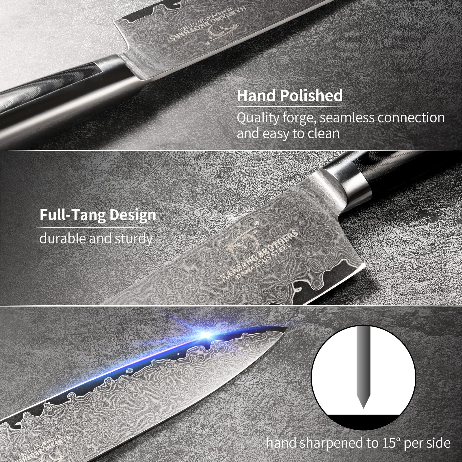 Chefs Knife Set with Gift Box, 4 Pieces Damascus Kitchen Knife Set, VG10 Steel Professional Knife Sets for Chefs, Knife Set with Non-slip Micarta Handle, Knife Sharpener and Chefs Knife
