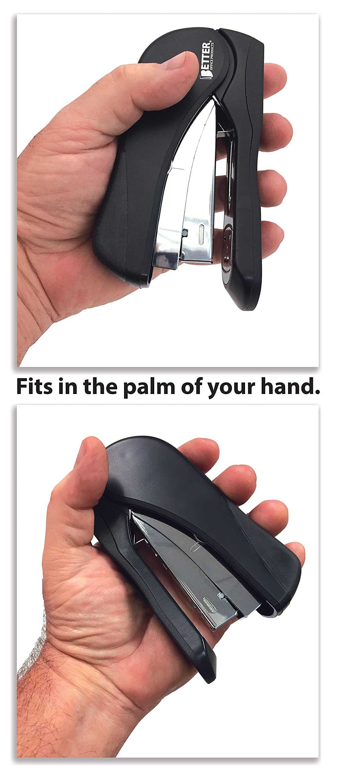 Better Office Products Heavy Duty Easy Grip Stapler, Effortless, with 1,000 Regular 1/4" Staples, High Capacity Compact Palm of Your Hand Size, Ergonomic Soft Grip