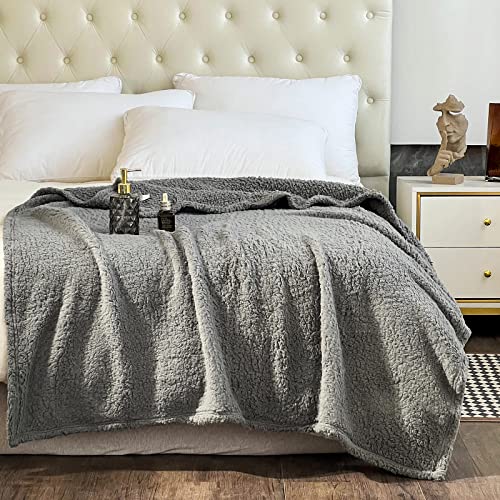NEWCOSPLAY Sherpa Fleece Throw Blanket Plush Fluffy Cozy Lightweight Blanket for Bed Sofa Couch Travel (Grey, Twin(60"x80"))