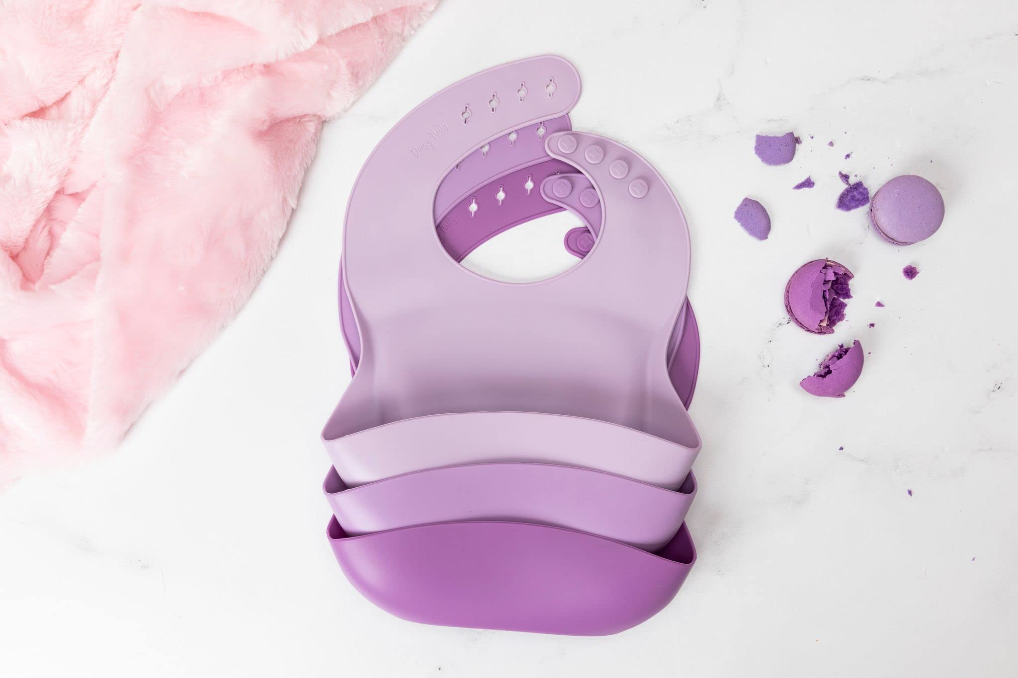 DAISY FRILLS Silicone Baby Bibs Infant Toddler Feeding | Muted Purple Multi Set Pack Of 3 | Waterproof, Durable, Adjustable, Soft!