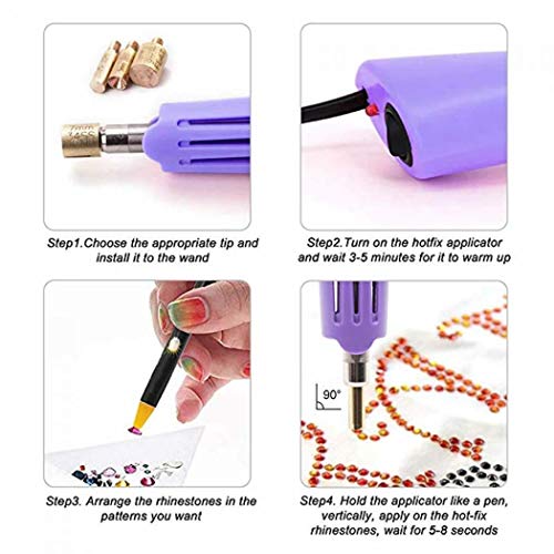 Hotfix Applicator,DIY Hot Fix Rhinestone Setter Applicator Wand Tool Kit Set with 7 Different Sizes Tips,Support Stand (Pink)