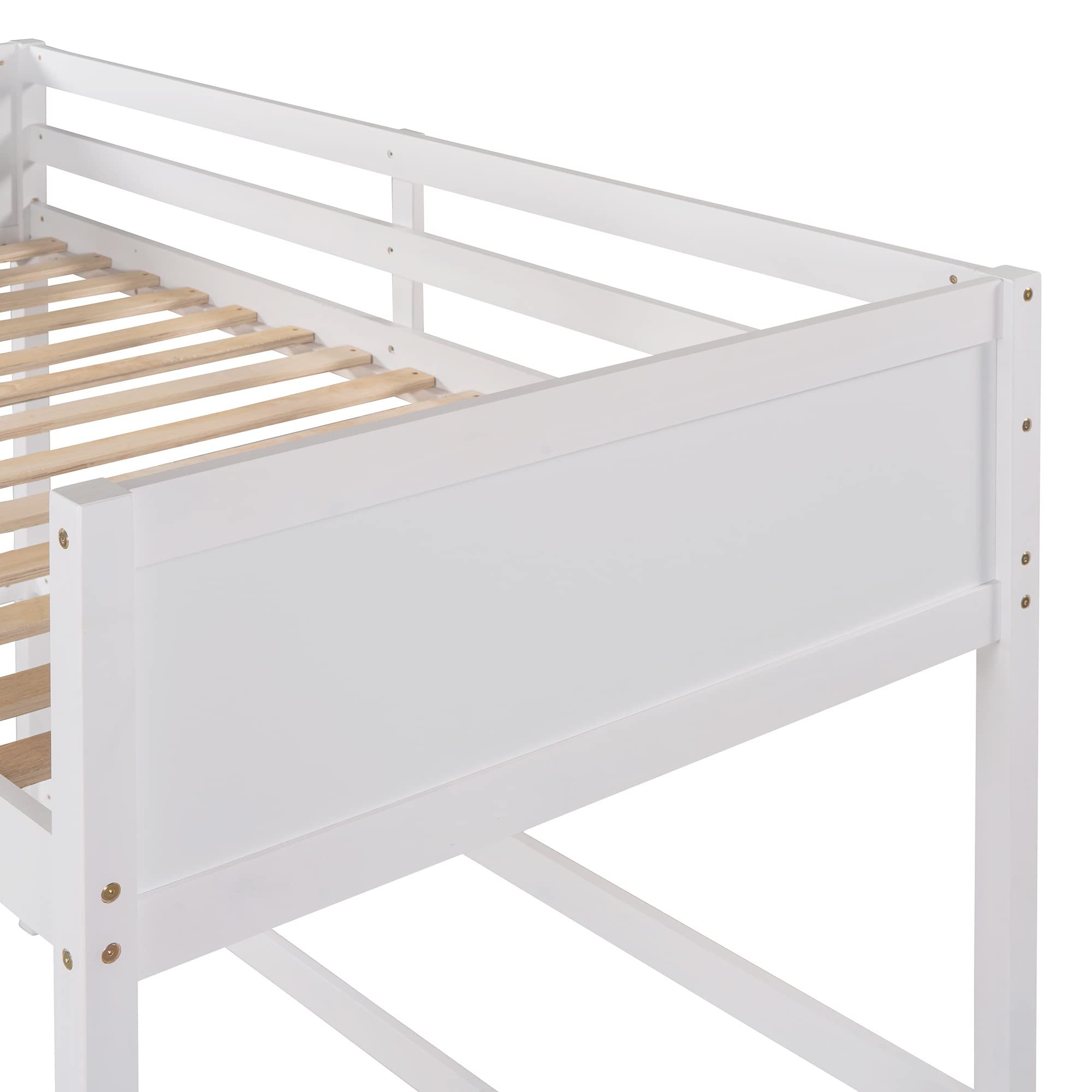 Harper & Bright Designs Twin Size Loft Bed with Inclined Ladder, Solid Wood Loft Bed Twin Frame with Full Length Guardrails for Kids Adults Boys Girls Teens, No Box Spring Needed (White)