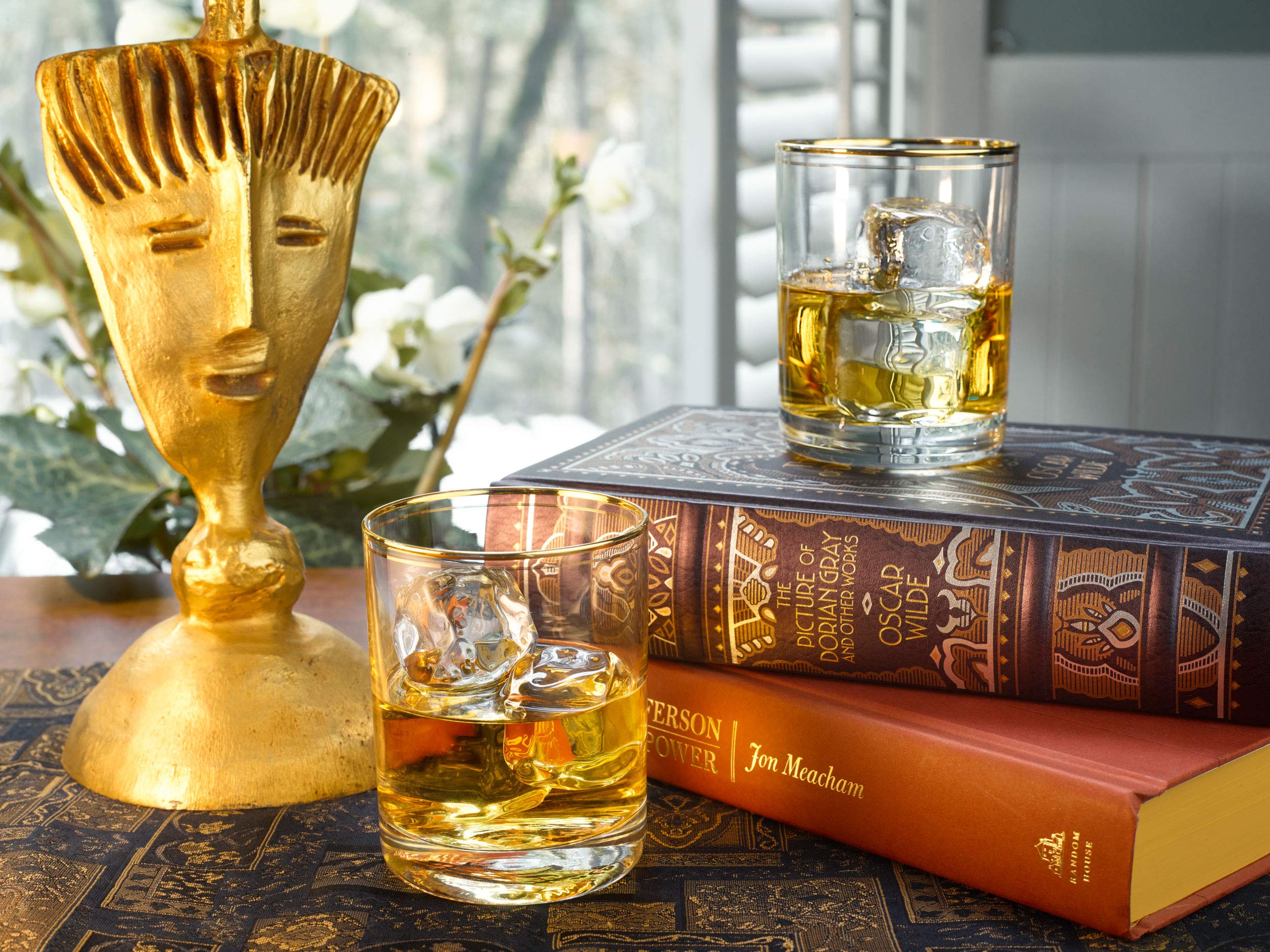 Burns Glass Old Fashioned Glass Cups, Whiskey Glass Set, Gold Rim, 11.75 Oz. (Set of 4)