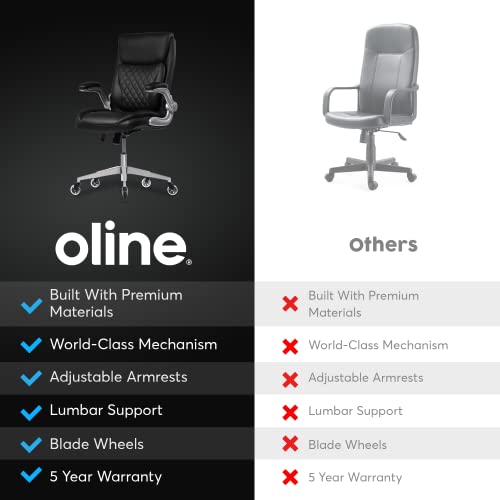 Oline Ergonomic Executive Office Chair - Rolling Home Desk PU Leather Chair with Adjustable Armrests, 3D Lumbar Support and Blade Wheels - Computer Gaming Swivel Chairs (Black)