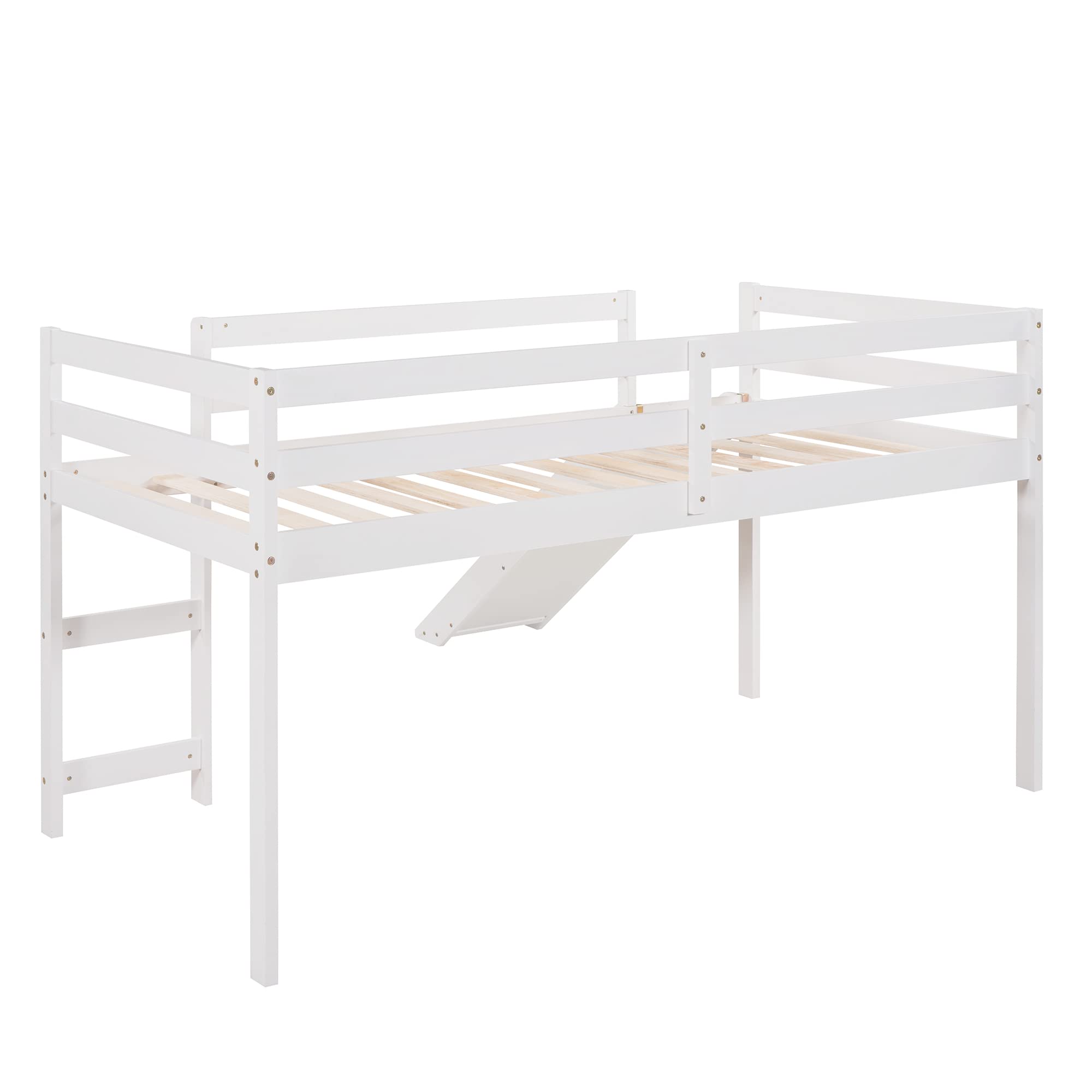 Harper & Bright Designs Kids Loft Bed with Slide,Twin Size Low Loft Beds for Girls Boys Solid Pine Wood Toddler Loft Bed with Ladder and Guard Rails,White